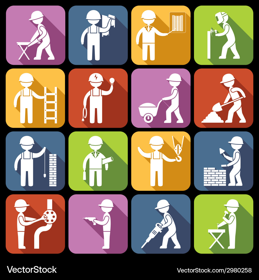 Construction worker icons white Royalty Free Vector Image