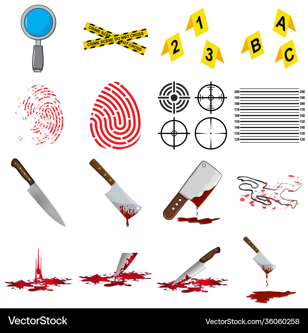 Crime Scene Icon Set - Murder & Investigation Vector Image