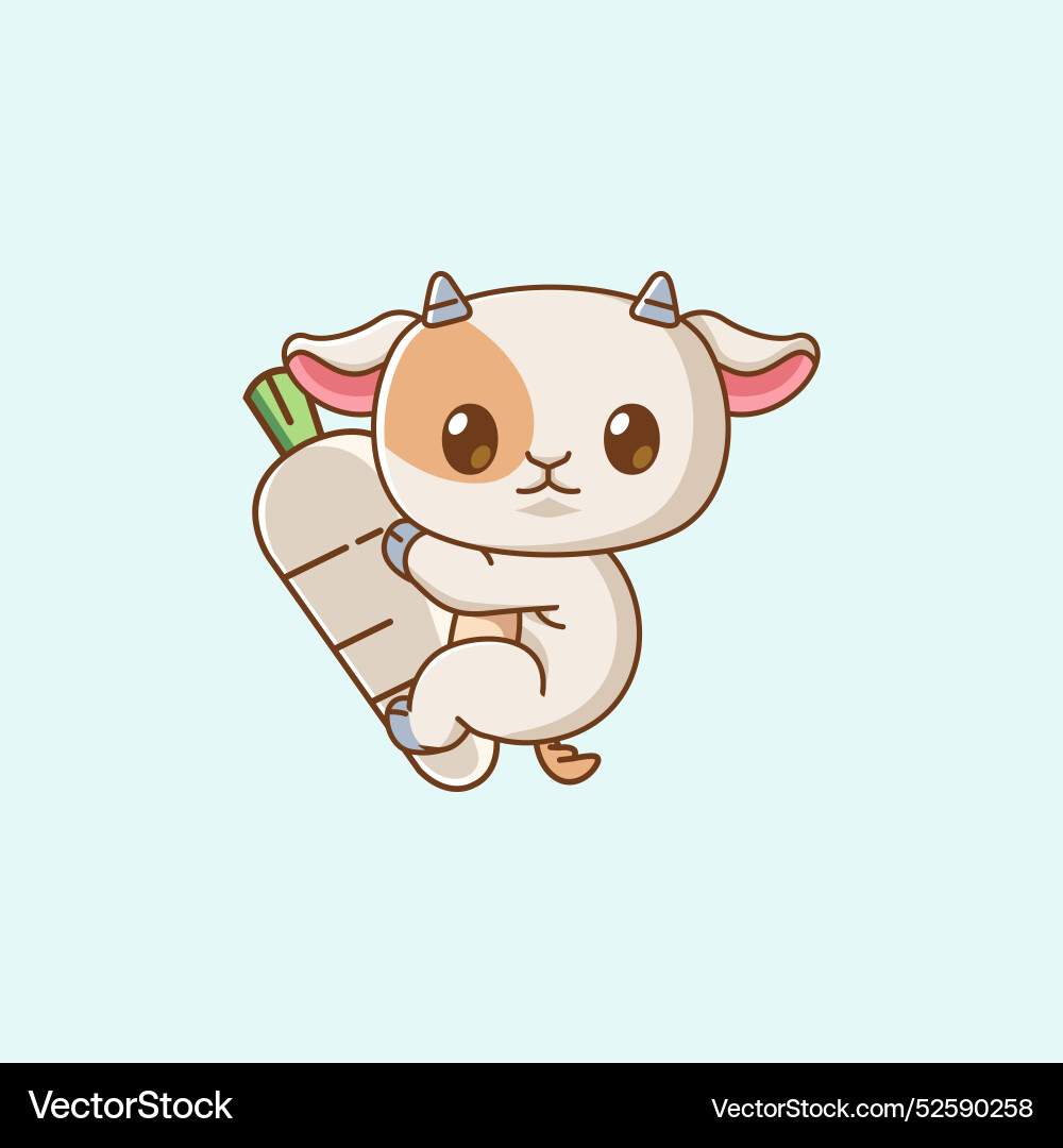 Cute goat hug turnip hanging kawaii chibi Vector Image