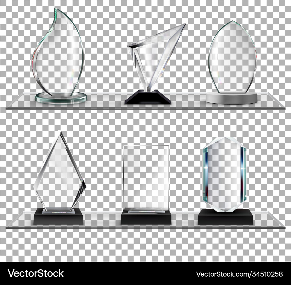 Glass awards on shelves transparent Royalty Free Vector