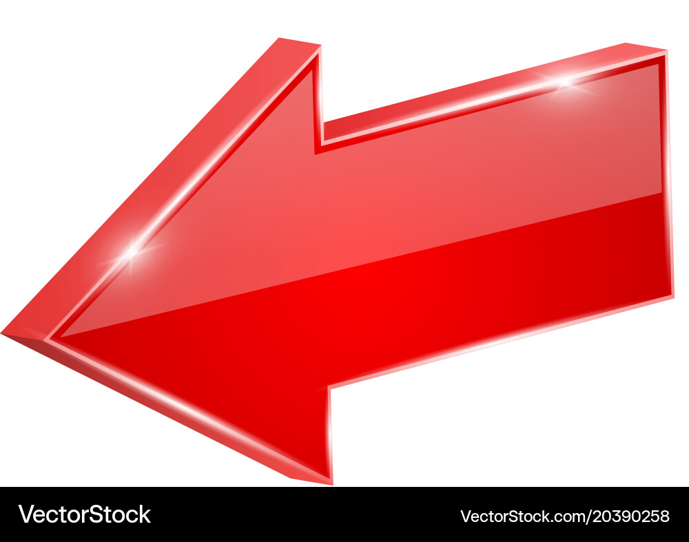 Red shiny arrow backwards 3d Royalty Free Vector Image
