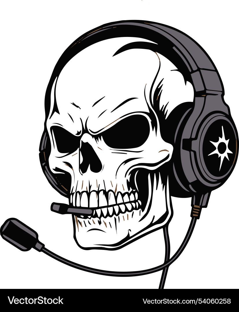 Skull with headset on a white Royalty Free Vector Image