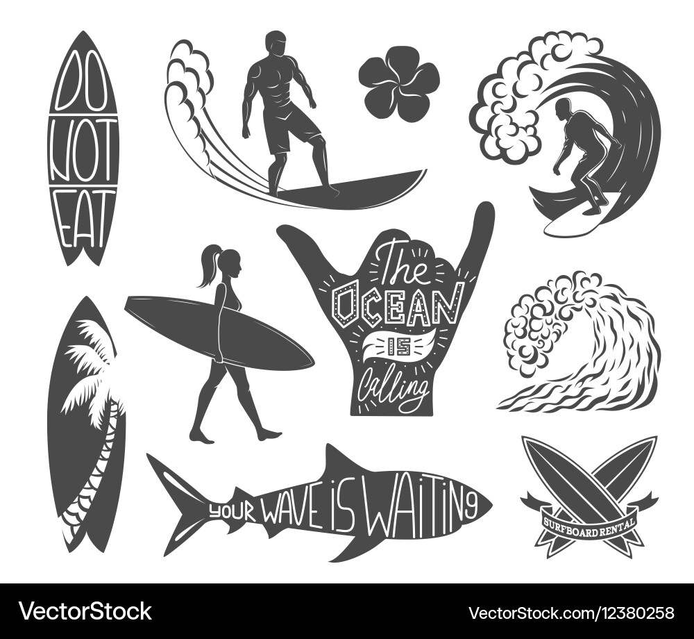 Vintage Surf Elements - Retro Wave Logo Set Vector Image