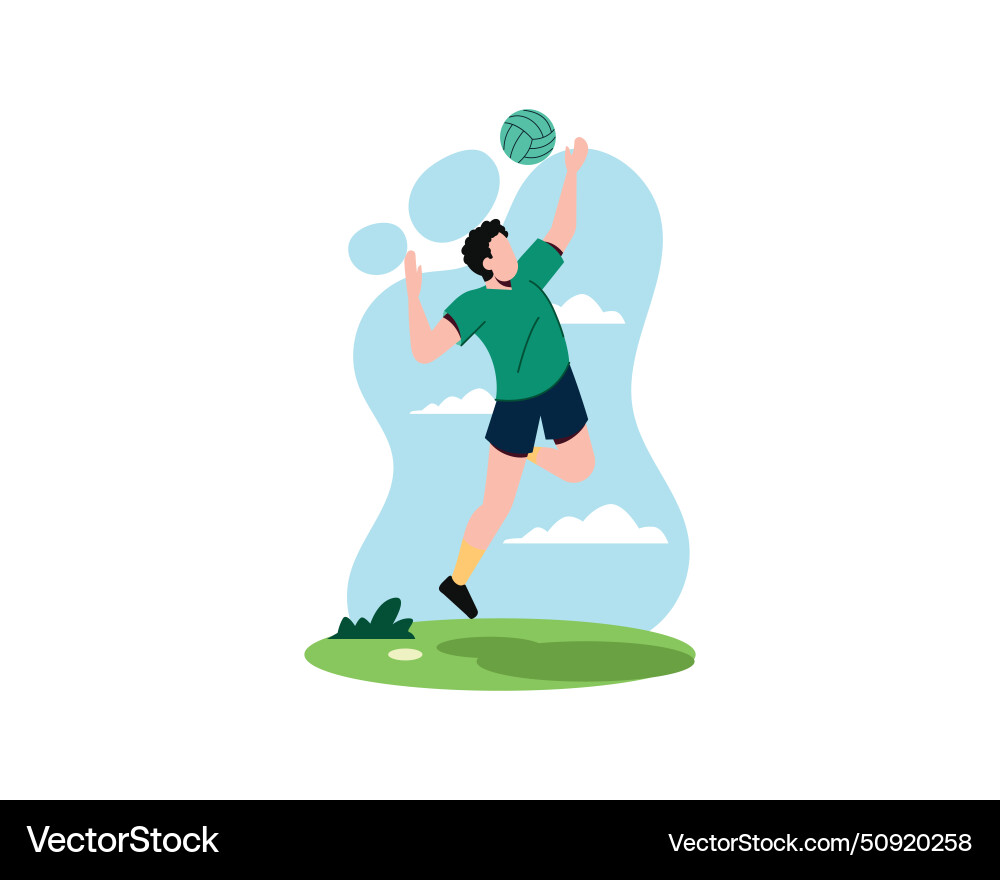Young man playing volleyball in the field active Vector Image