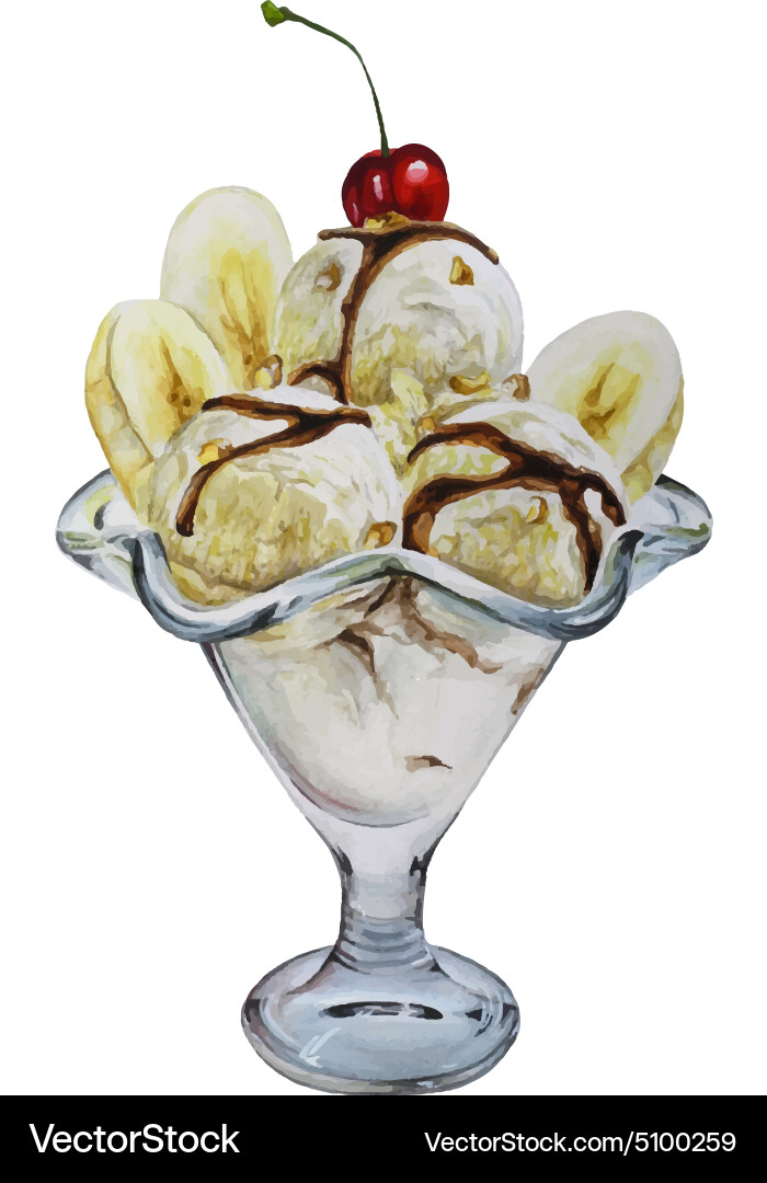 Banana Ice Cream Watercolor Dessert Royalty Free Vector