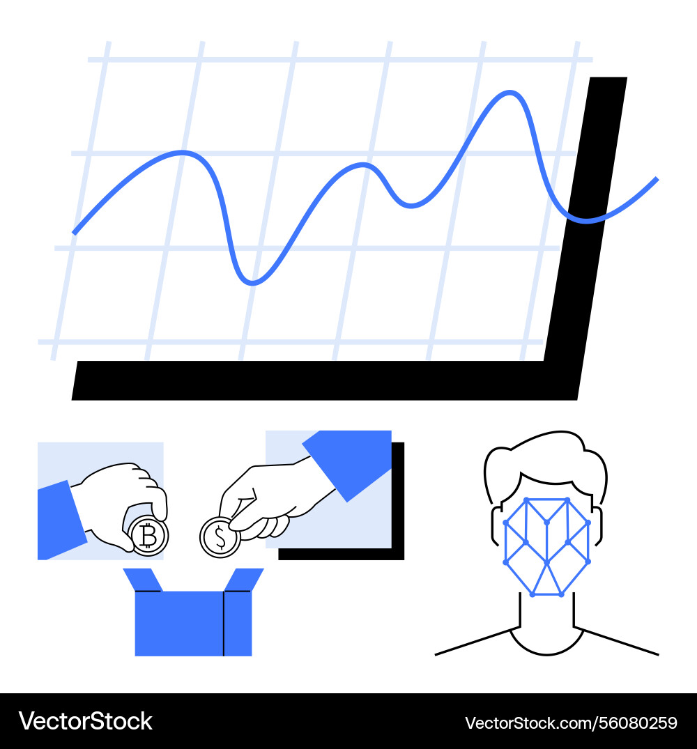 Financial growth chart face scan technology Vector Image