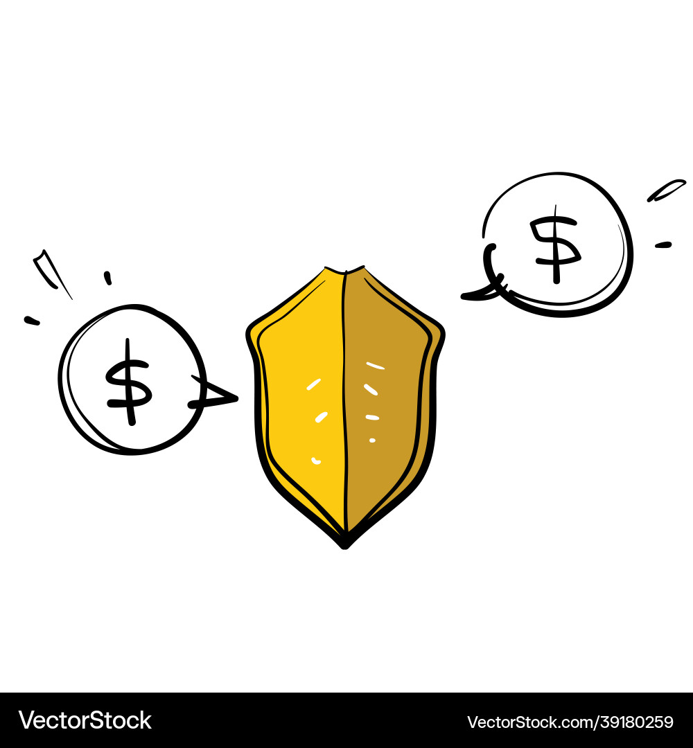 Hand drawn doodle shield and money symbol Vector Image