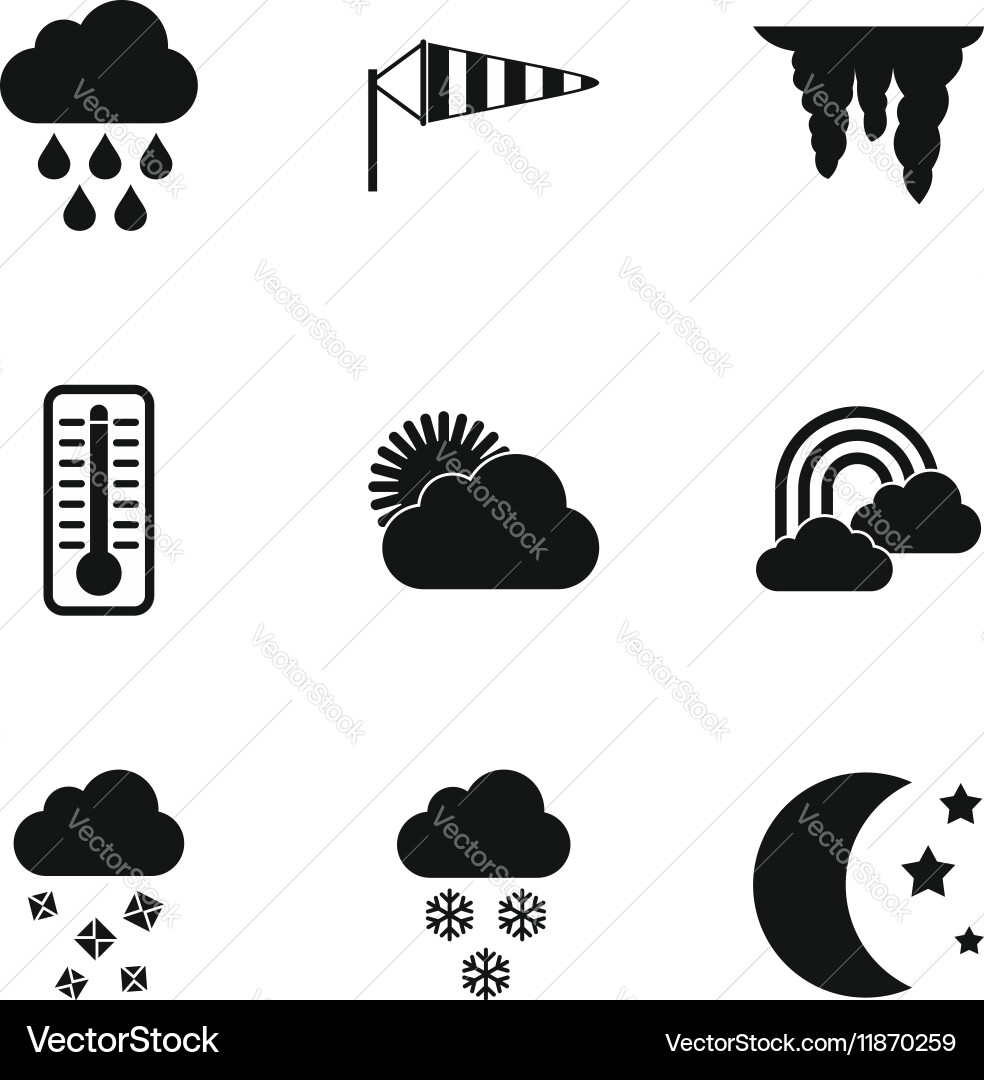 Weather forecast icons set simple style Royalty Free Vector