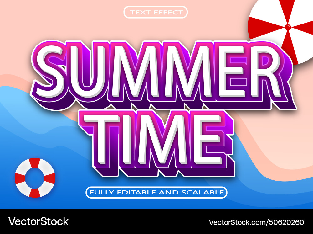 7 summer time editable text effect 3 dimension Vector Image