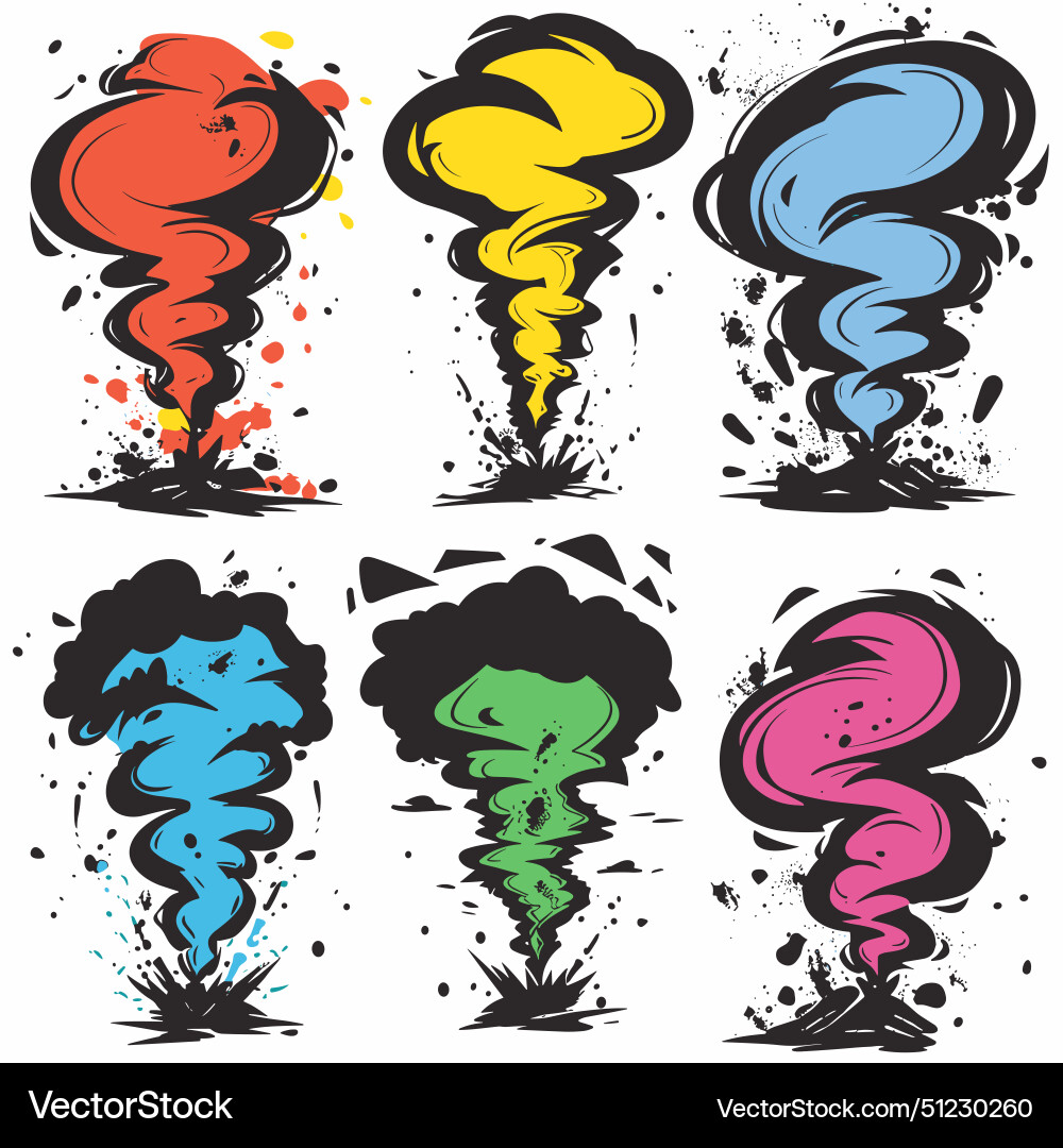 Cartoon tornadoes colorful splatter dynamic Vector Image
