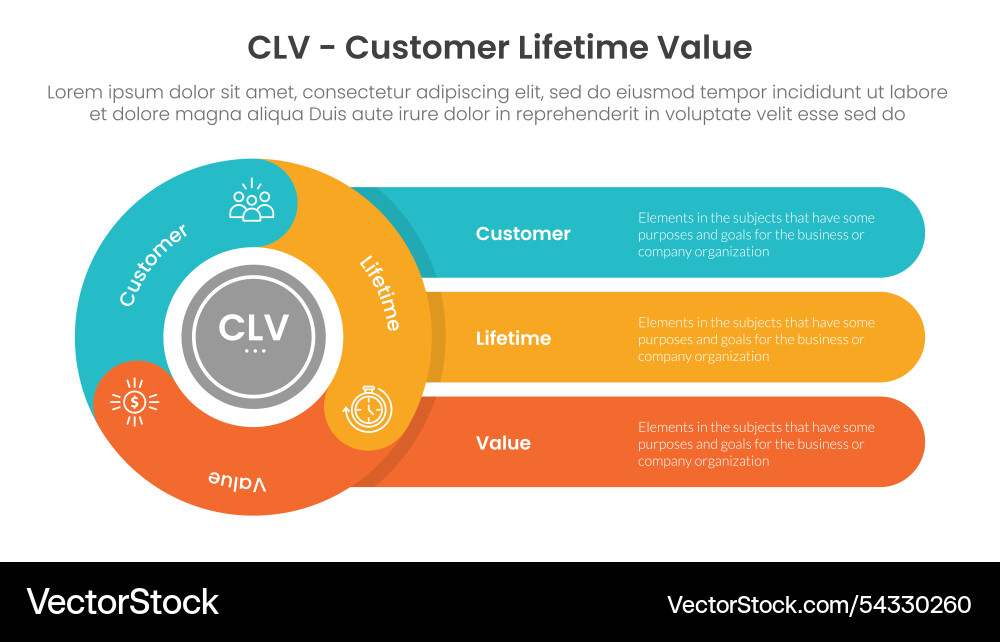Clv customer lifetime value infographic 3 point Vector Image