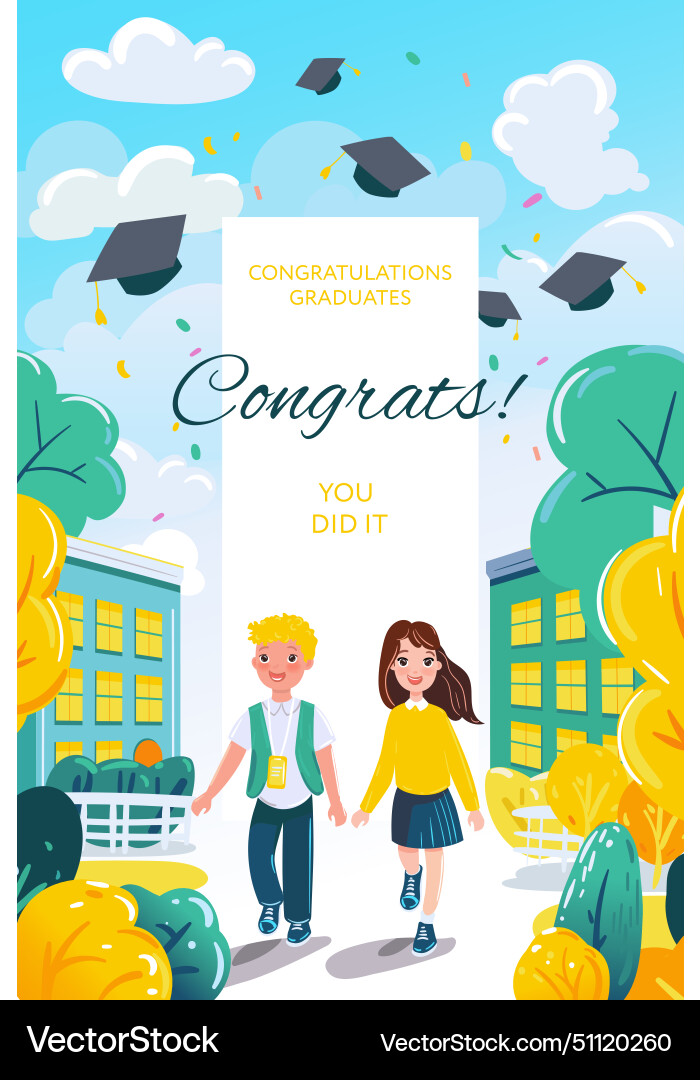 Congrats graduates cartoon Royalty Free Vector Image