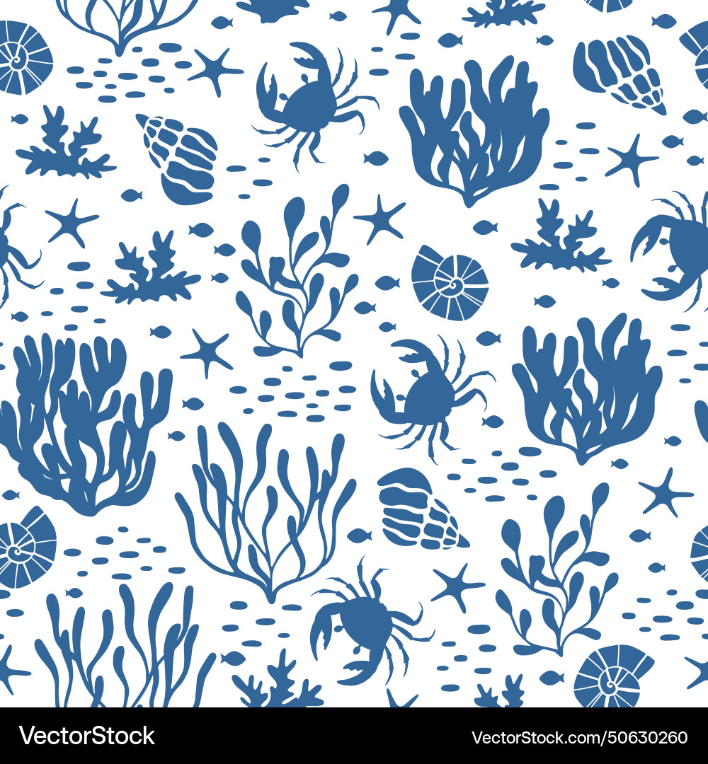 Coral reef drawn seamless pattern ocean corals Vector Image