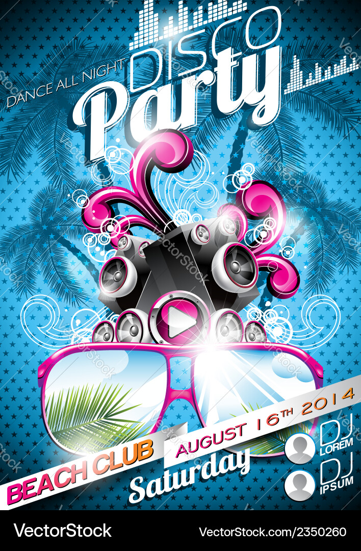 Disco party flyer design with speakers Royalty Free Vector