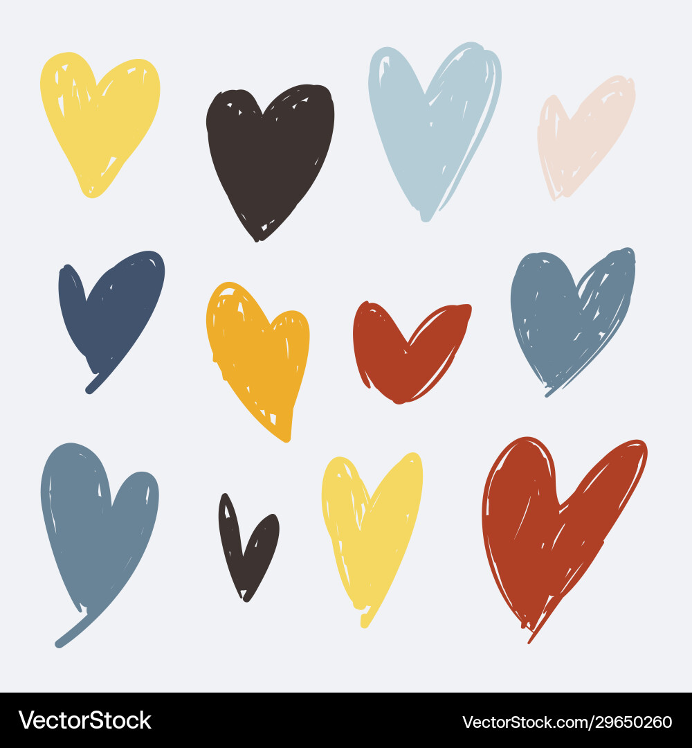 Hand Drawn Heart Icon Set Royalty Free Vector Image