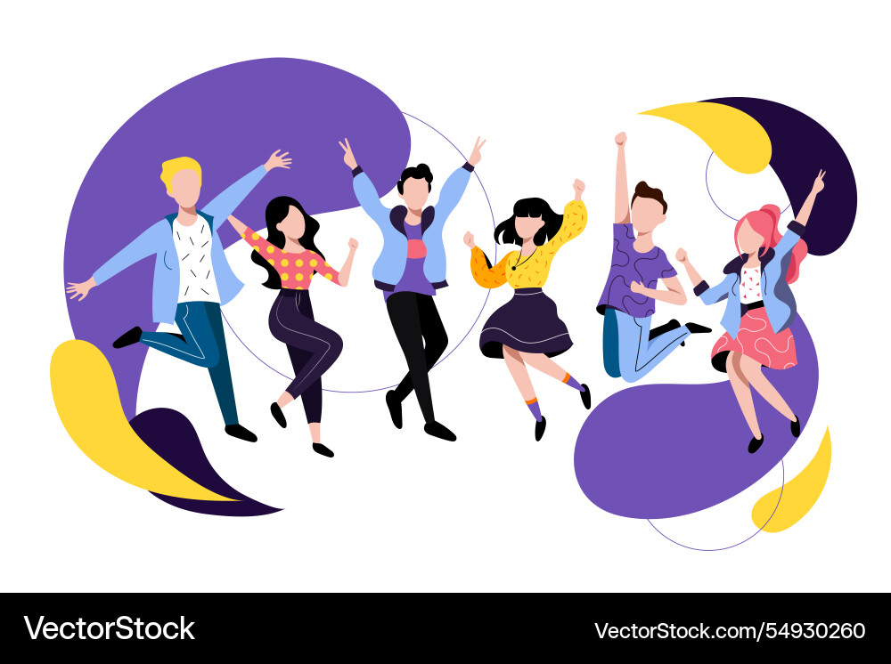 Jumping and dancing happy people flat Royalty Free Vector