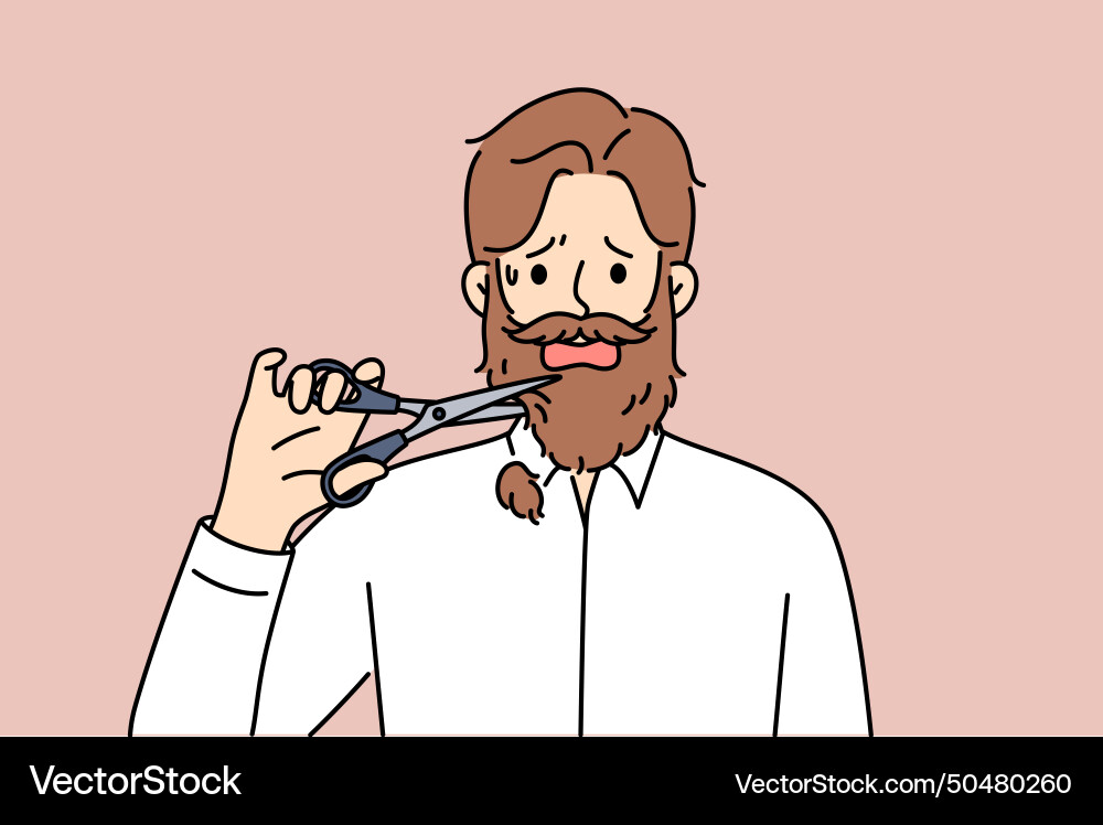 Man cuts off own beard with scissors because Vector Image