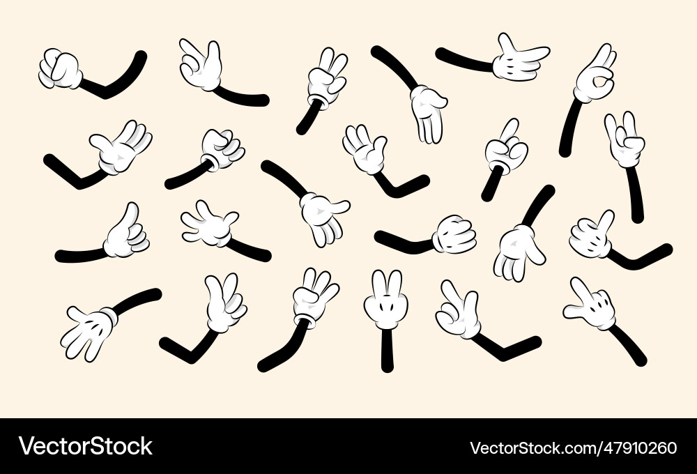 Retro cartoon hands cute comic character arms Vector Image