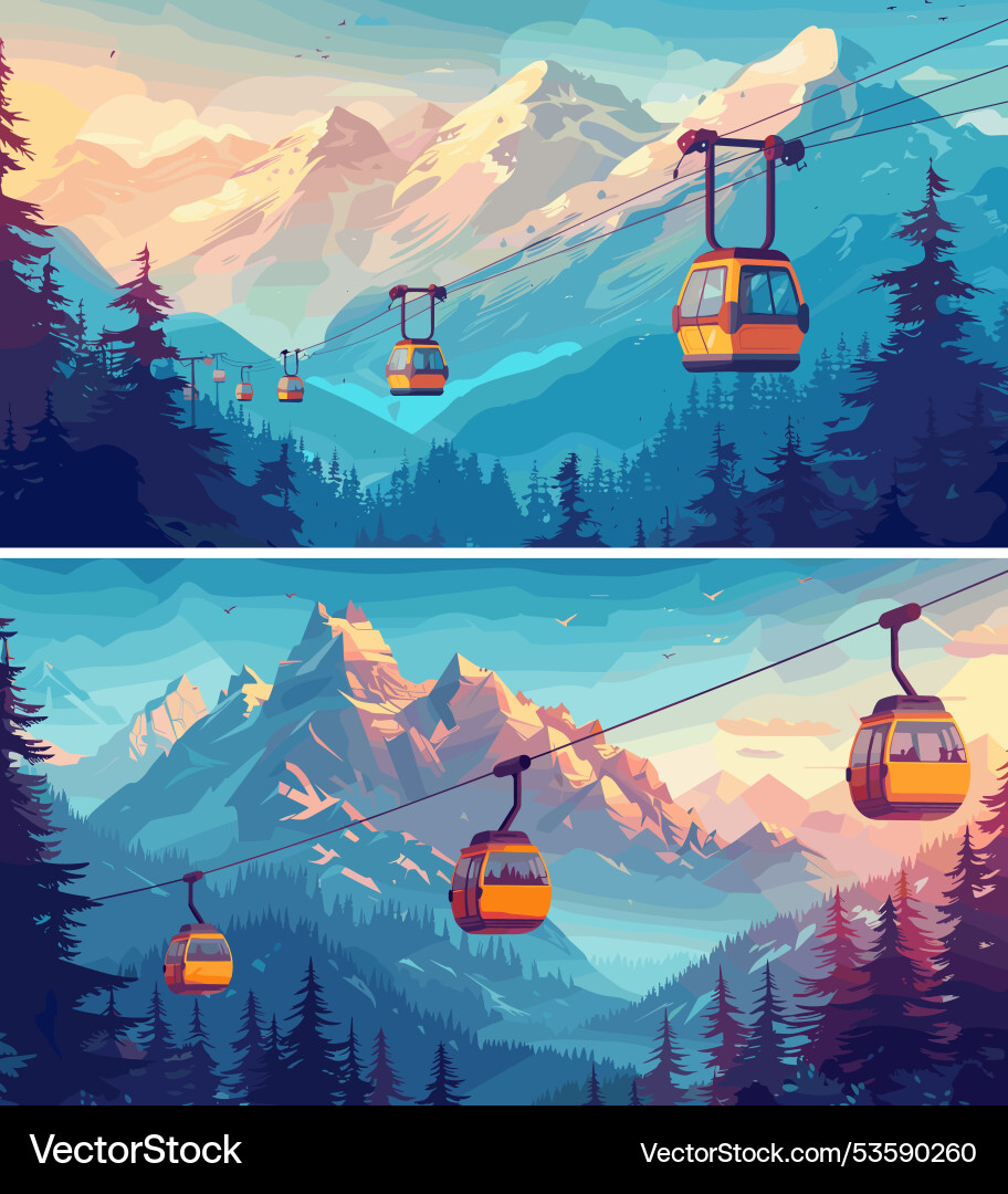 Tram cable way cartoon scenes car ropeway Vector Image