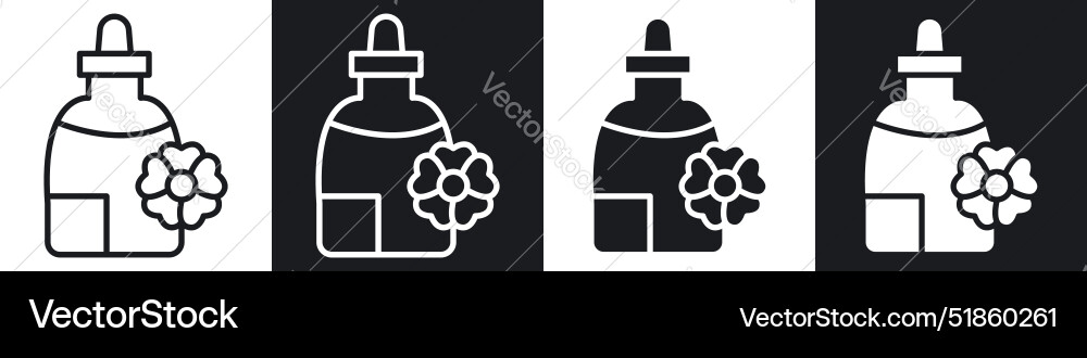 Bach flowers liner and solid icon set in black Vector Image