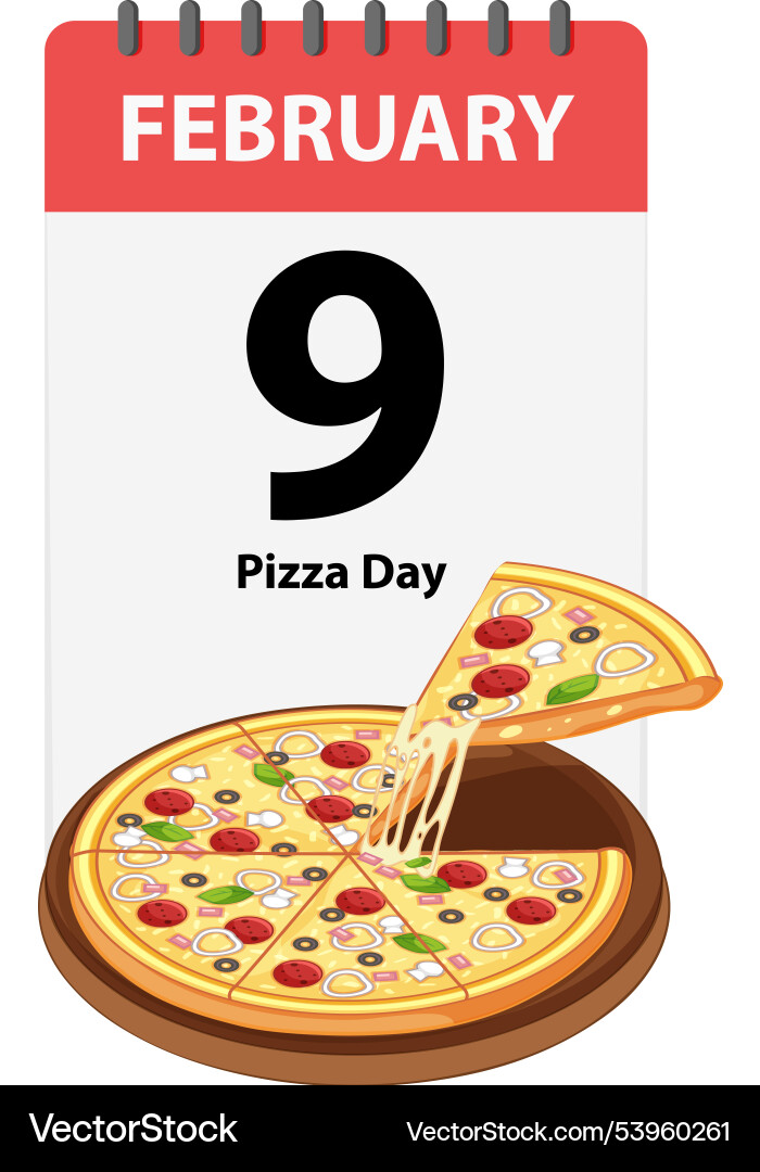 Calendar page with a delicious pizza Royalty Free Vector