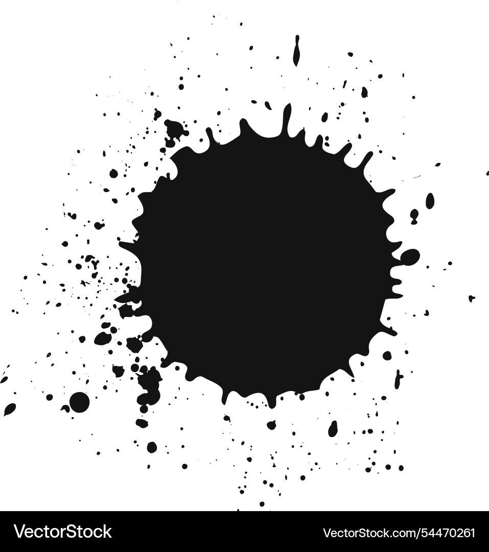 Captivating black ink blob with splatters on a Vector Image