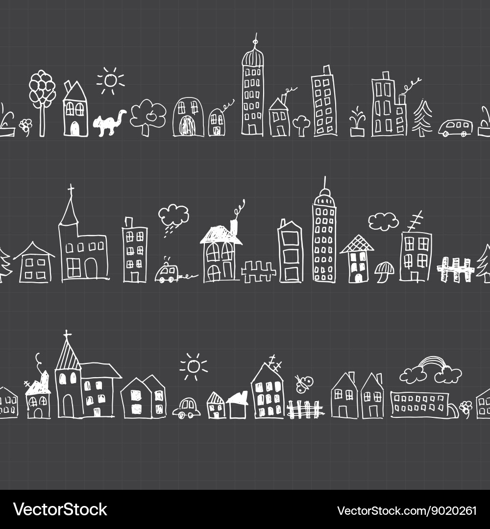 Cityscape seamless borders Royalty Free Vector Image