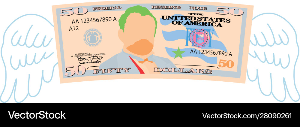 Colorful feathered deformed 50 dollars note Vector Image