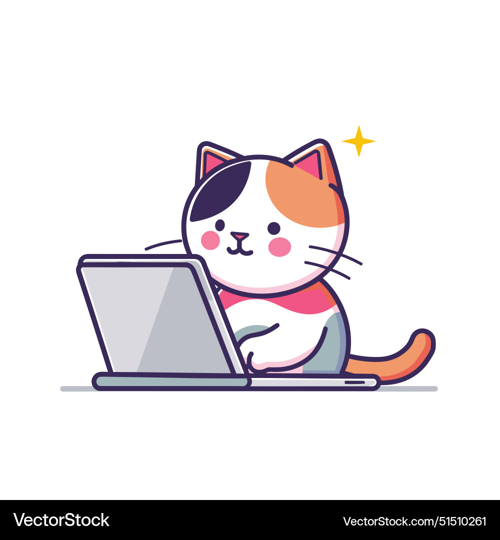 Cute cartoon cat using laptop skilled kitty Vector Image