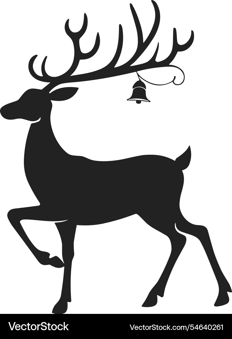 Elegant standing reindeer with bell silhouette Vector Image