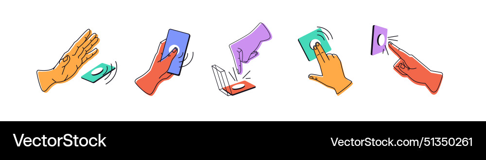 Hands press buttons hit doorbell set people Vector Image