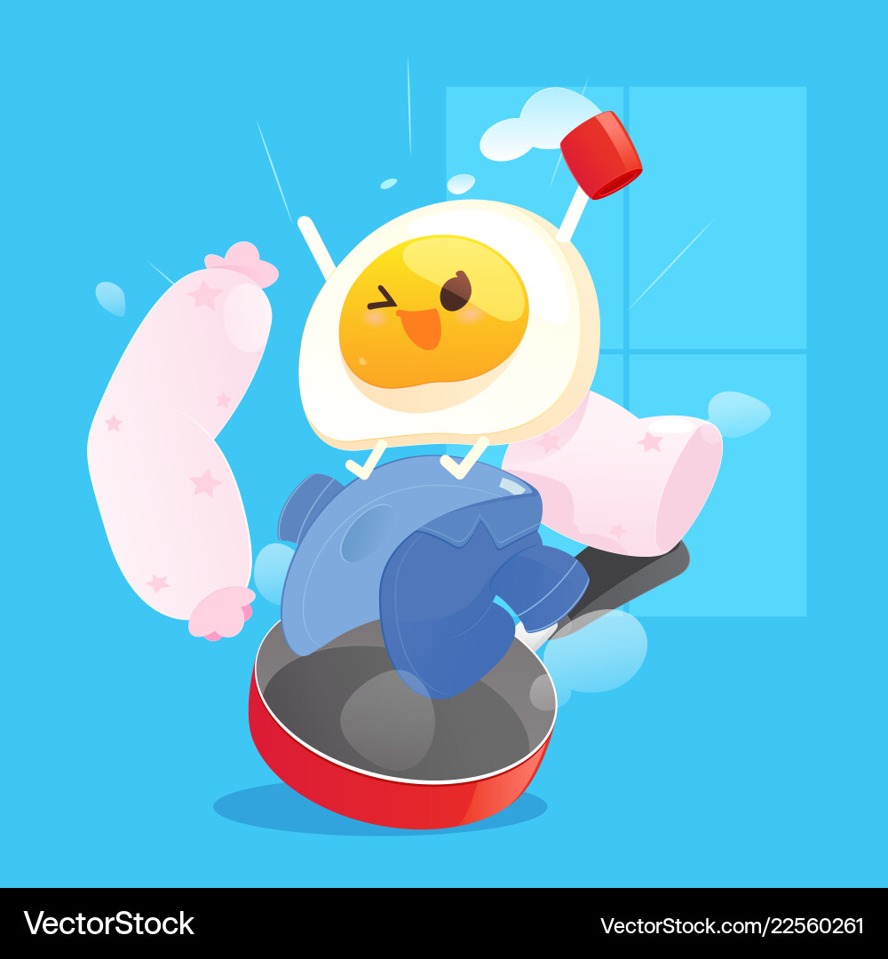 Happy fried egg wake up in the morning against Vector Image