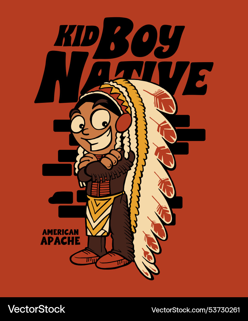 Kid boy native american apache Royalty Free Vector Image