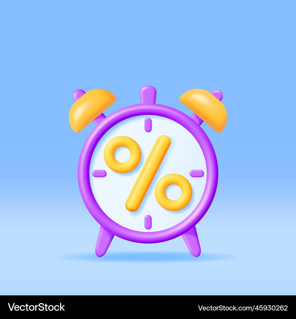 3d alarm clock with percentage sign isolated Vector Image