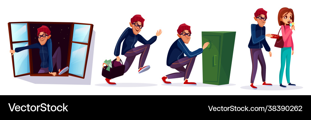 Cartoon robber thief characters set Royalty Free Vector