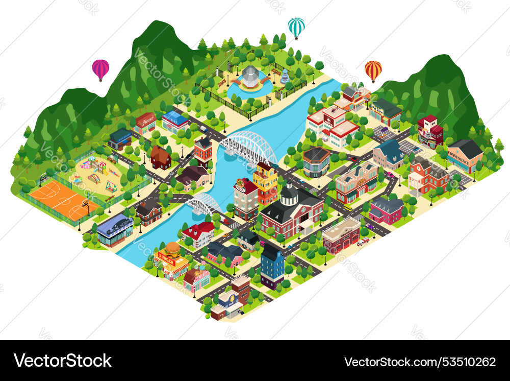 Isometric city town map Royalty Free Vector Image