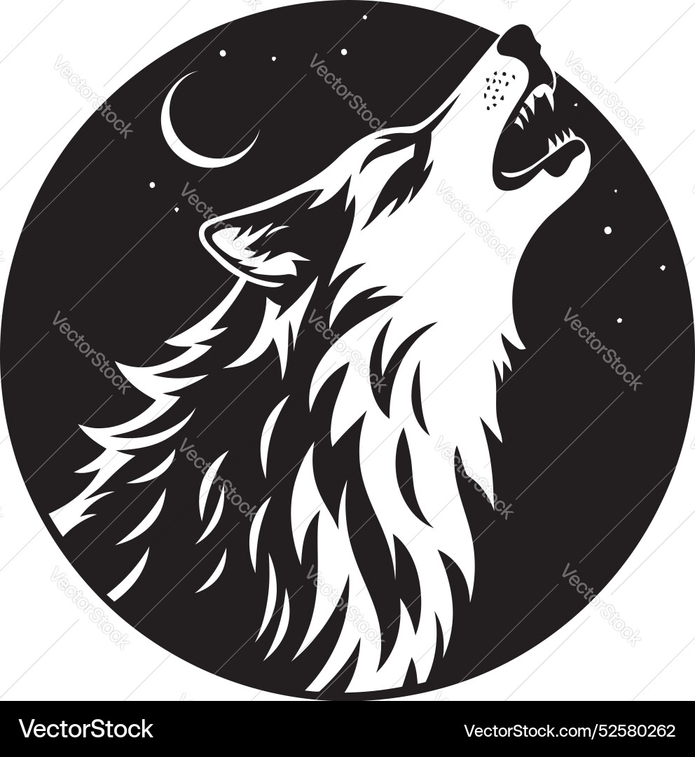 Moonlithowler hand drawn symbol for wolf and moon Vector Image