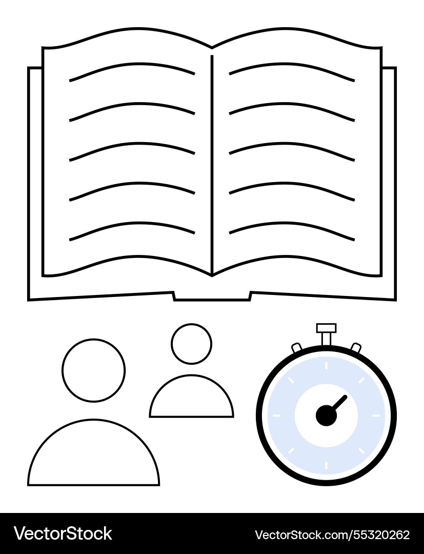 Open book clock and people icons representing Vector Image