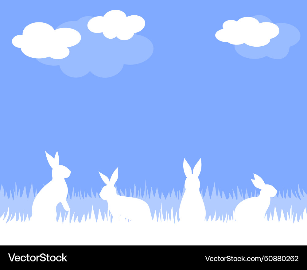 White rabbits in a grass and clouds Royalty Free Vector