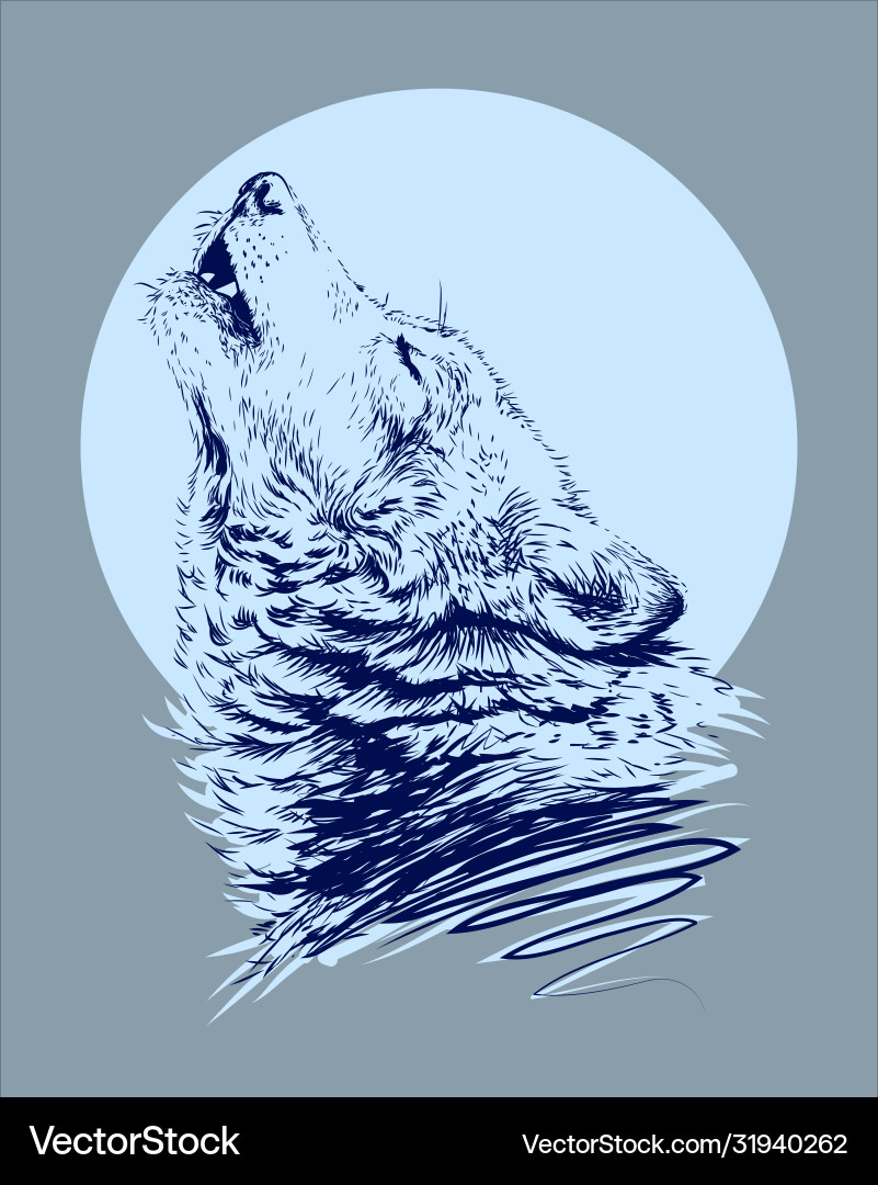 Wolf Howling at Moon - Dramatic Portrait Vector Image