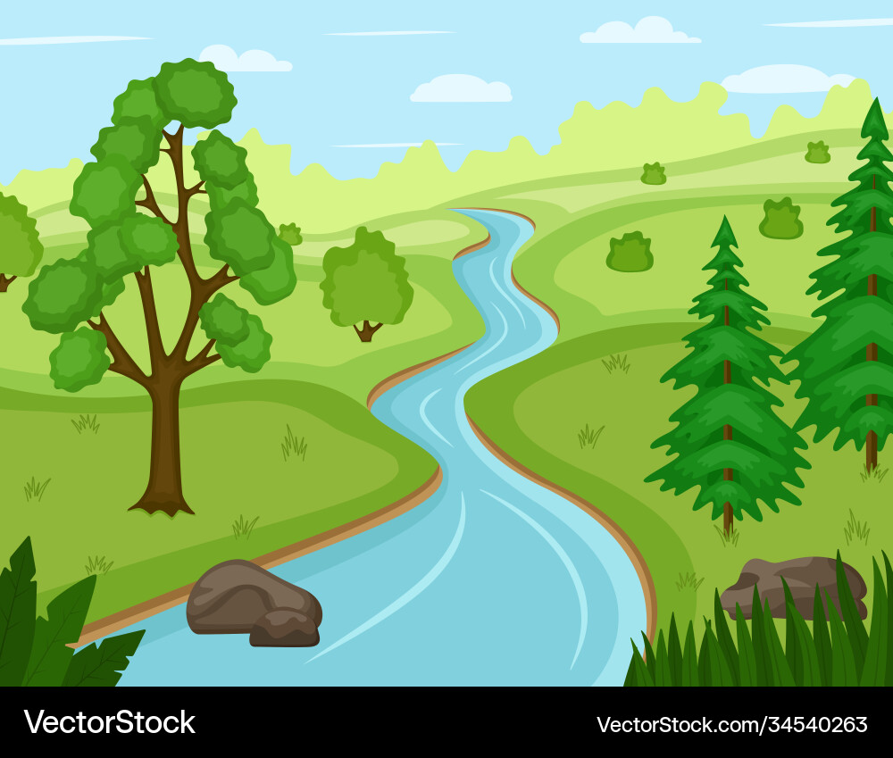 Beautiful nature landscape with river Royalty Free Vector
