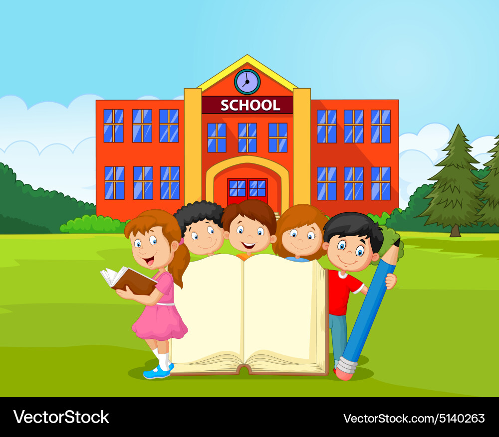 Cartoon kids with book and pencil Royalty Free Vector Image