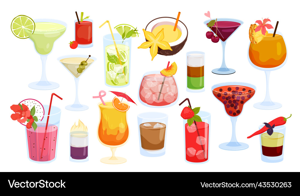 Cocktails set for beach party bar or restaurant Vector Image