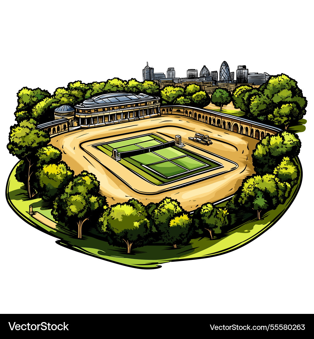 Comic hand-drawn of wimbledon tennis complex Vector Image