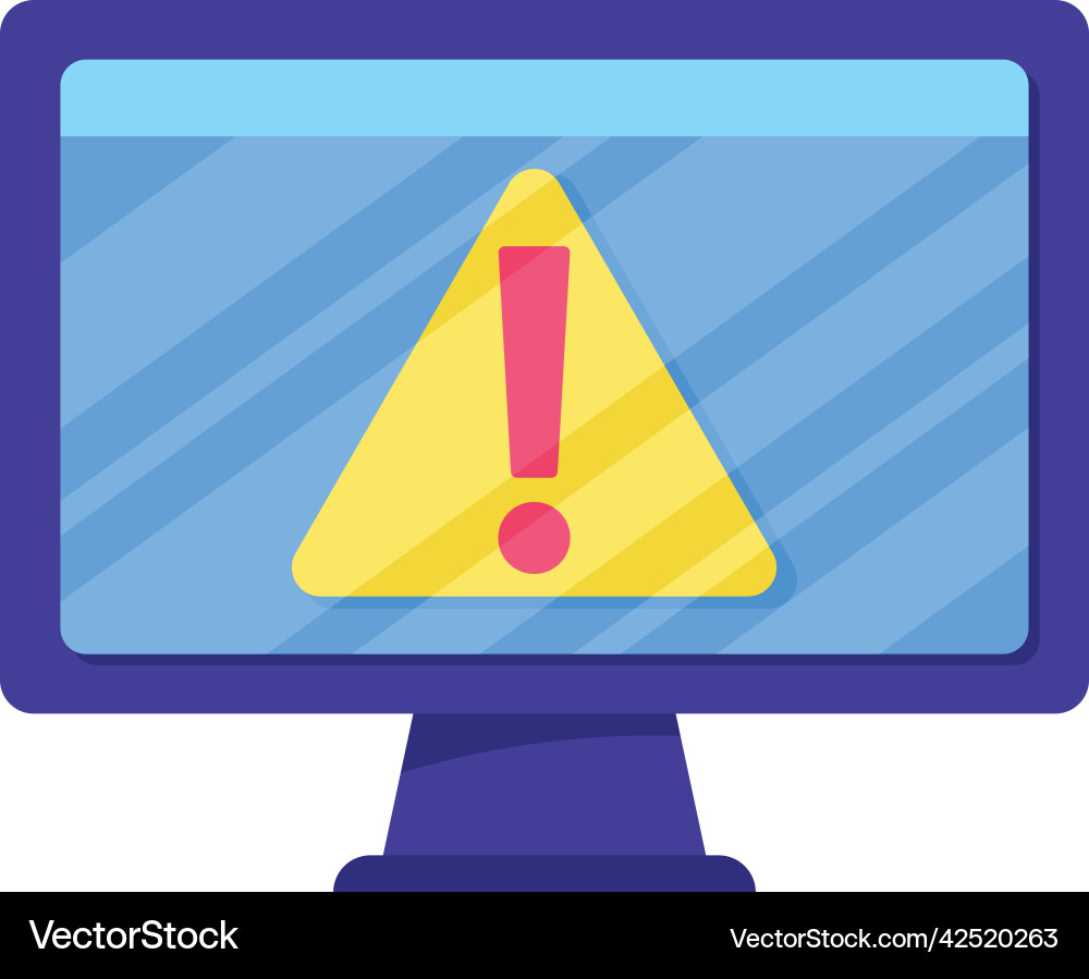 Desktop with alert sign Royalty Free Vector Image