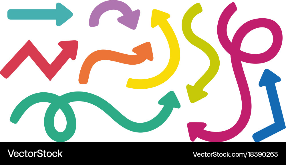 Different arrows in many colors Royalty Free Vector Image