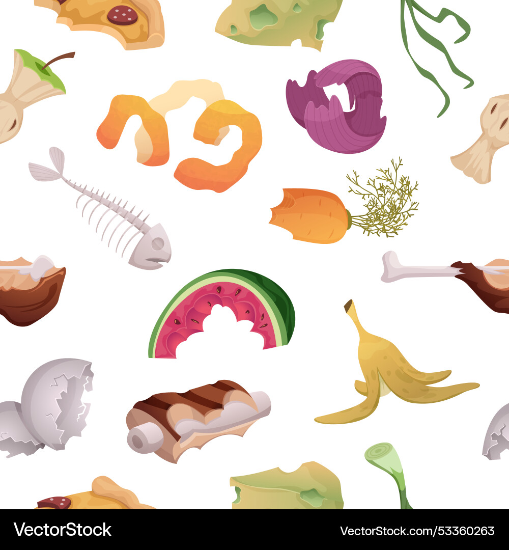 Food waste pattern leftovers in cartoon style Vector Image