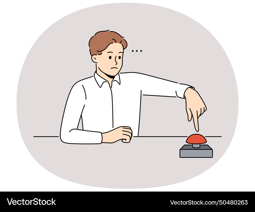 Man sit at table press red button Royalty Free Vector Image