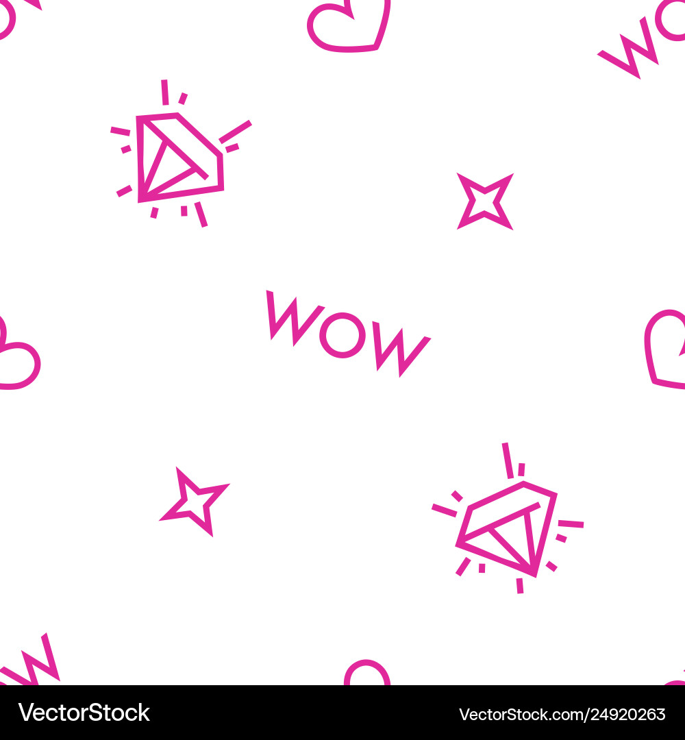 Pink print diamond wow heart and star seamless Vector Image