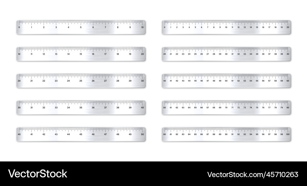 Realistic various brushed metal rulers Royalty Free Vector